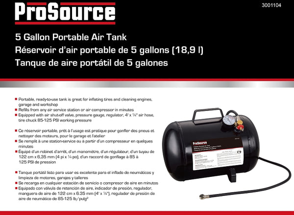 ProSource AT05 Portable Air Tank, 5 Gallon – Toolbox Supply