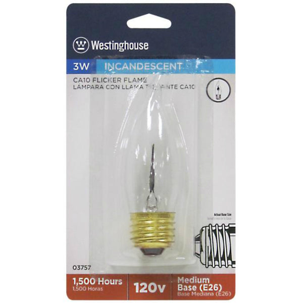 Westinghouse 03757 Medium Base CA10 Clear Flicker Flame Light Bulb, 3W ...