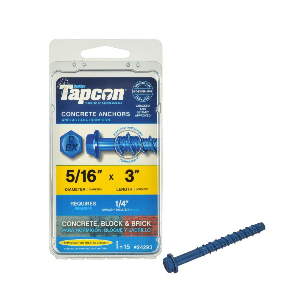 Tapcon® 24293 Hex-Washer-Head Large Diameter Concrete Anchor, 5/16"x3 ...